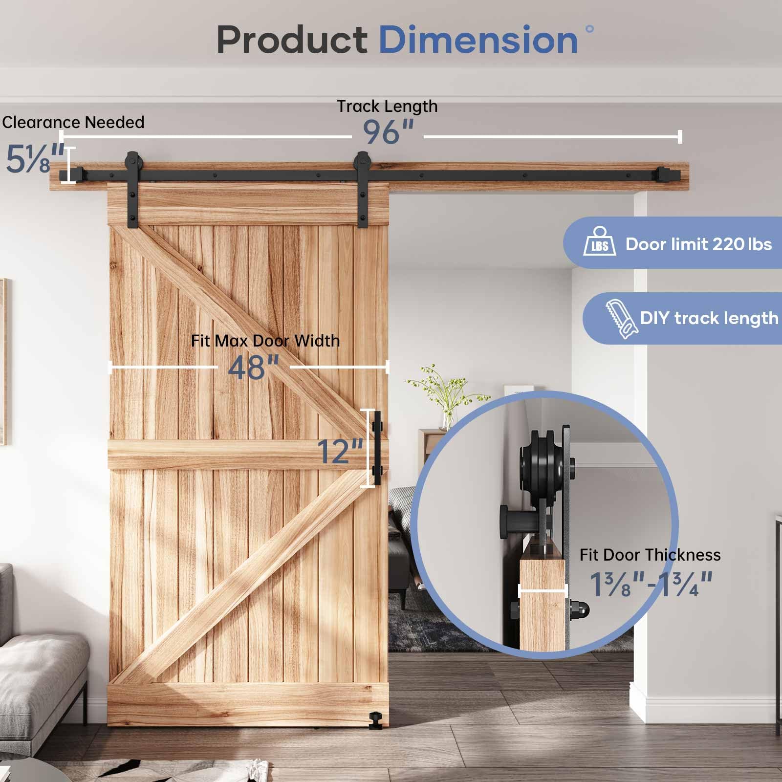 EaseLife 8 FT Sliding Barn Door Track and Handle Hardware Kit,Heavy Duty,Straight Pulley,Slide Smoothly Quietly,Easy Install (8FT Track Kit for 40"~48" Wide Single Door)