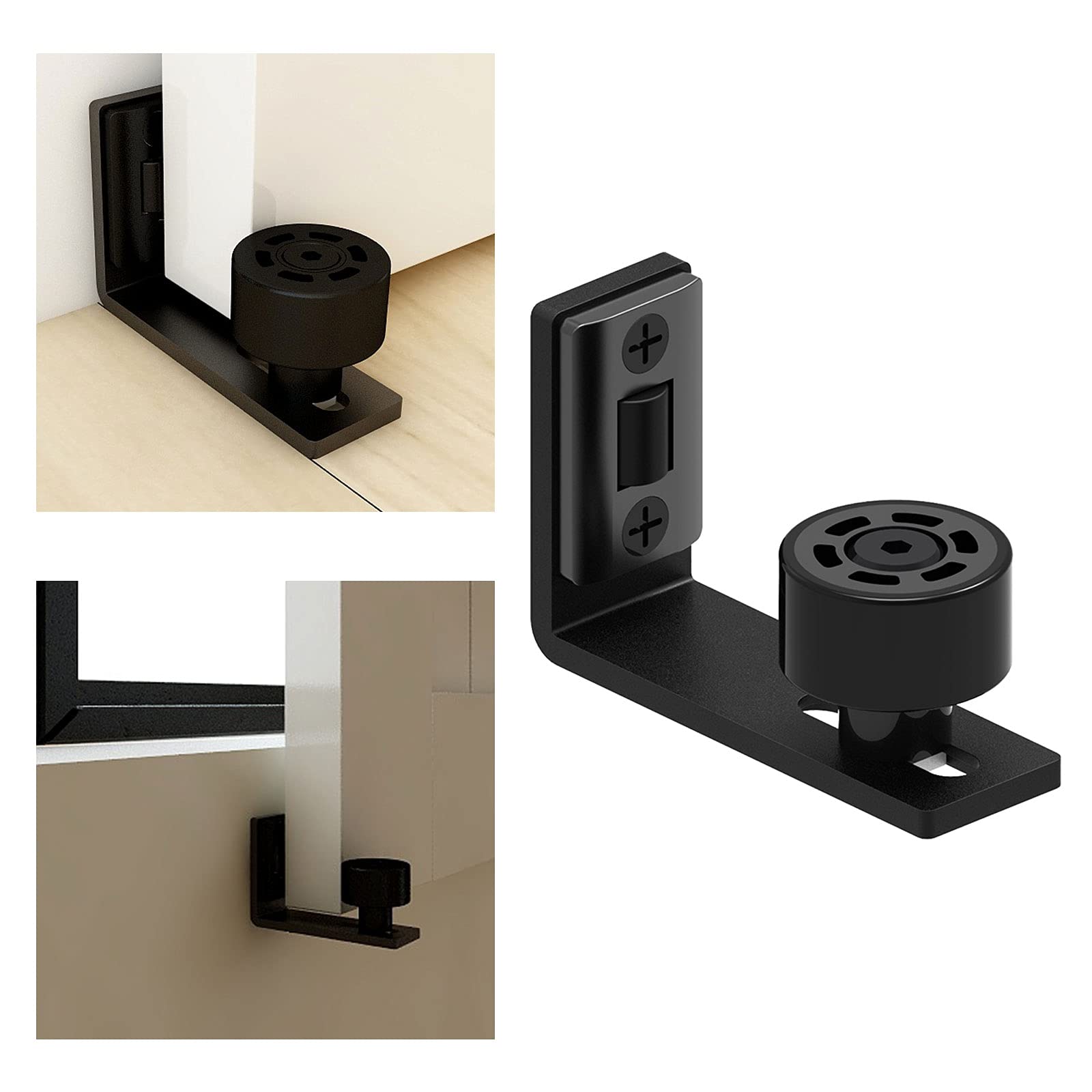 TOIMIOTOIM Sliding Barn Door Floor Guide Doors Bottom Wall Mount Adjustable Roller Double Wheel No Punching Required System 2 Pack Black, Smoothly and Quietly