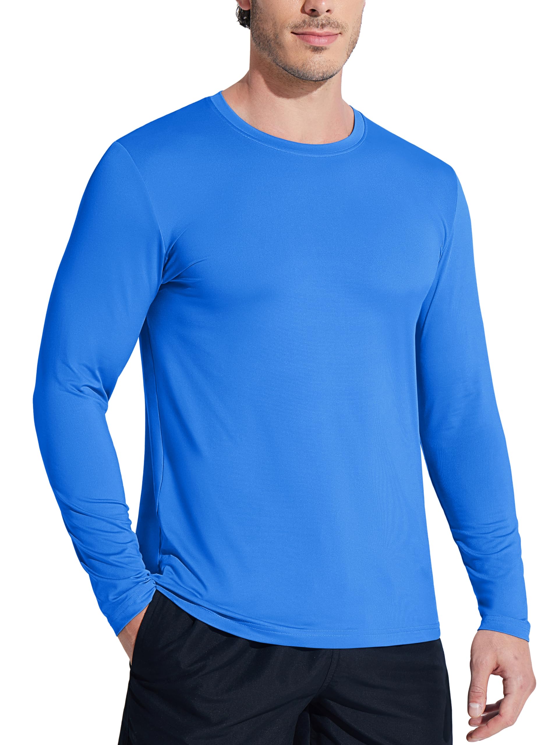 MAGCOMSEN Quick Dry Shirts for Men Long Sleeve Summer T Shirts UPF 50+ Lightweight Beach Shirts Acrive Workout UV T Shirts Azure M