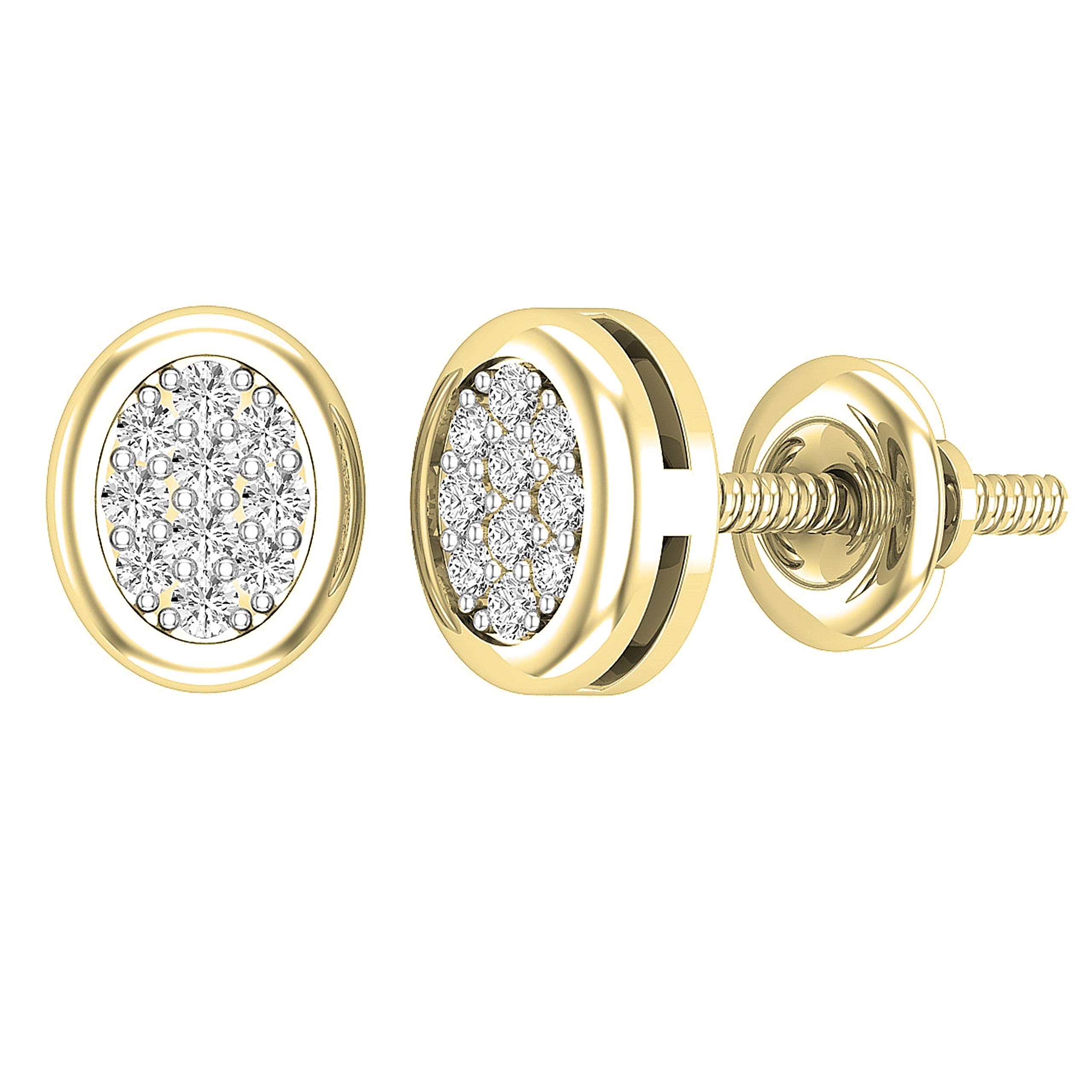 Dazzlingrock Collection 0.10 Cttw Round White Diamond Womens Oval Frame Cluster Stud Earrings 1/10 CT, 10K Solid Yellow Gold