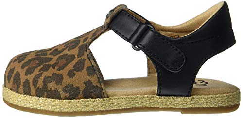 UGG girls I Emmery Leopard Flat Sandal, Tan, 4-5 Infant US