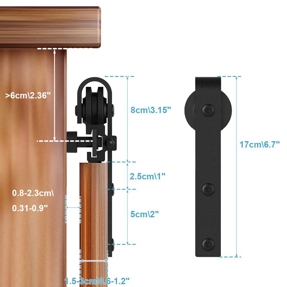 CCJH 4FT Mini Sliding Barn Door Hardware Kit Closet Cabinet 48" Track System Carbon Steel Basic Roller Hanger for Single 24" Wide Door Panel
