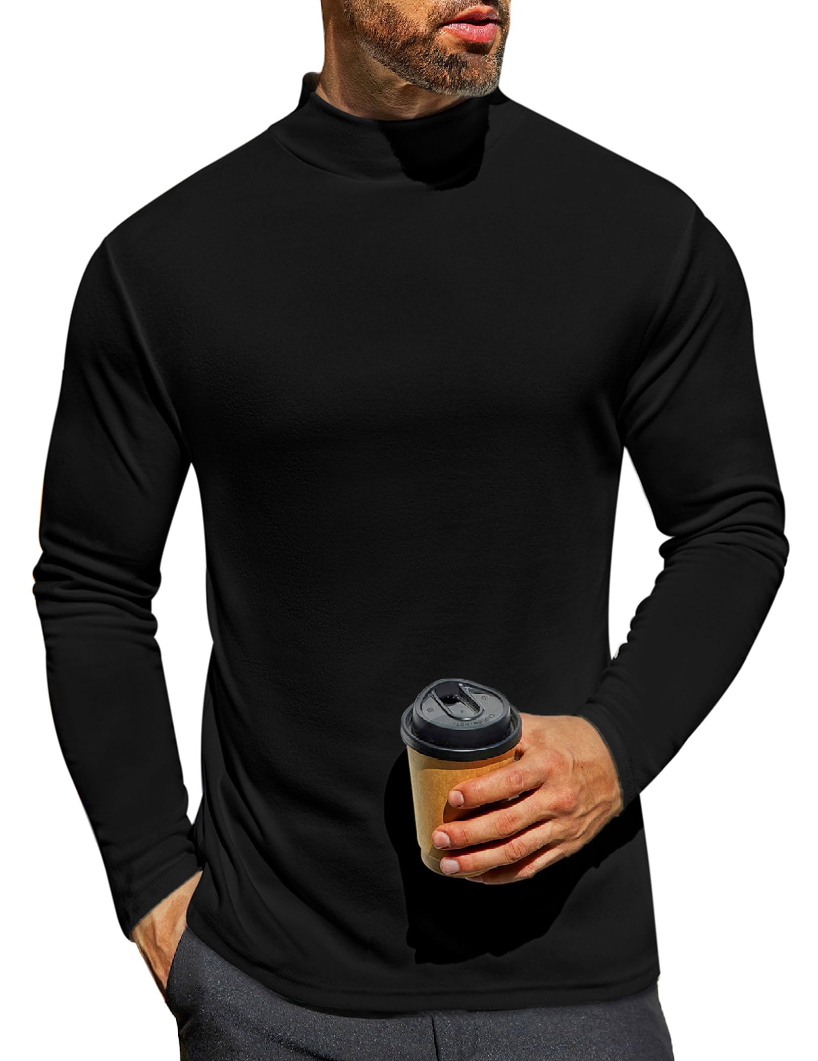 Ekouaer Men's Mock Turtleneck Long Sleeve Turtle Neck Shirts Lightweight Undershirt Thermal Pullover Sweater Black Medium