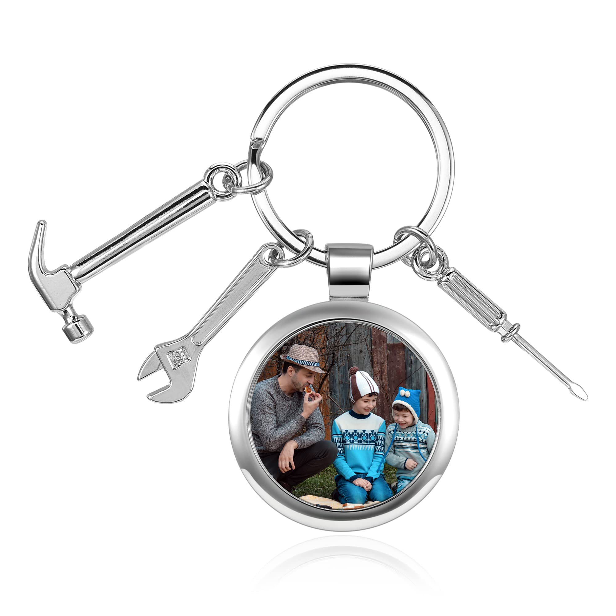 Personalized Master Custom Photo Keychain Fathers Day Keychain Gift from Daughter Son Best Dad Ever Gifts for Man Papa Husband Valentine's Day (Silver-If Dad Can't Fix It, No One Can)