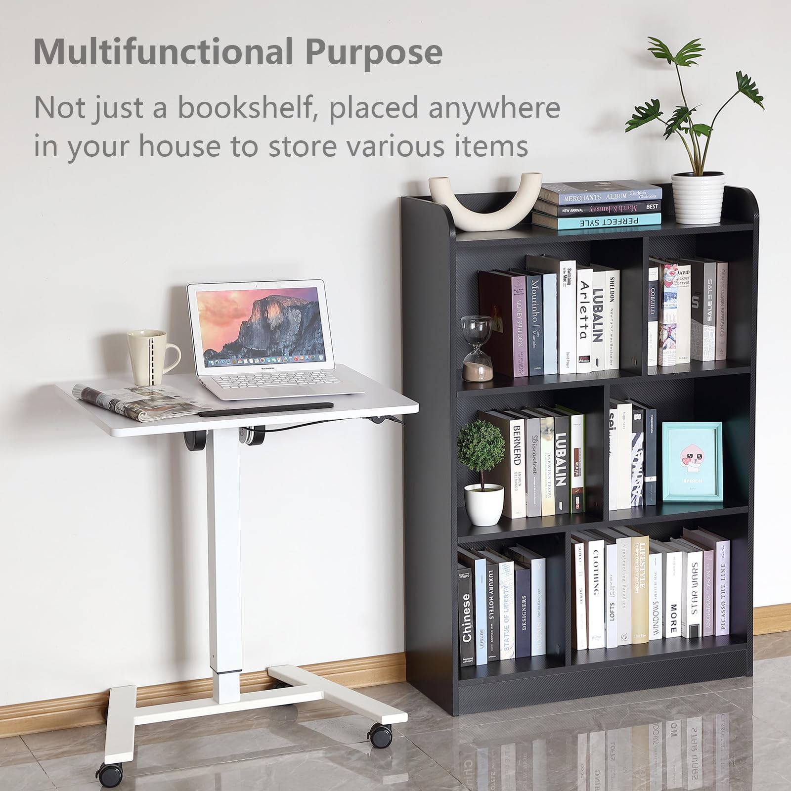COMUHOME Book Shelf with Back Panel Stability 6 Cube Bookcase Multifunctional Cube Storage Organizer for Bedroom Living Room Office Closet School in Black with 31.49''W