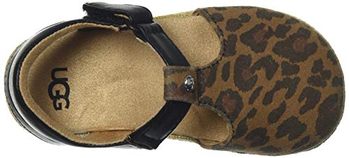 UGG girls I Emmery Leopard Flat Sandal, Tan, 4-5 Infant US