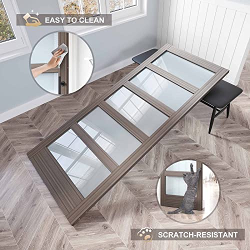 ROYMELO 36x84 Inch Glass Sliding Barn Door Slab and 6.6ft Hardware Kit Included, 5 Frosted Glass, LVL Wood Panel Covered with Elephant Gray Water-Proof Scratch-Proof PVC Surface, Simple DIY Assembly