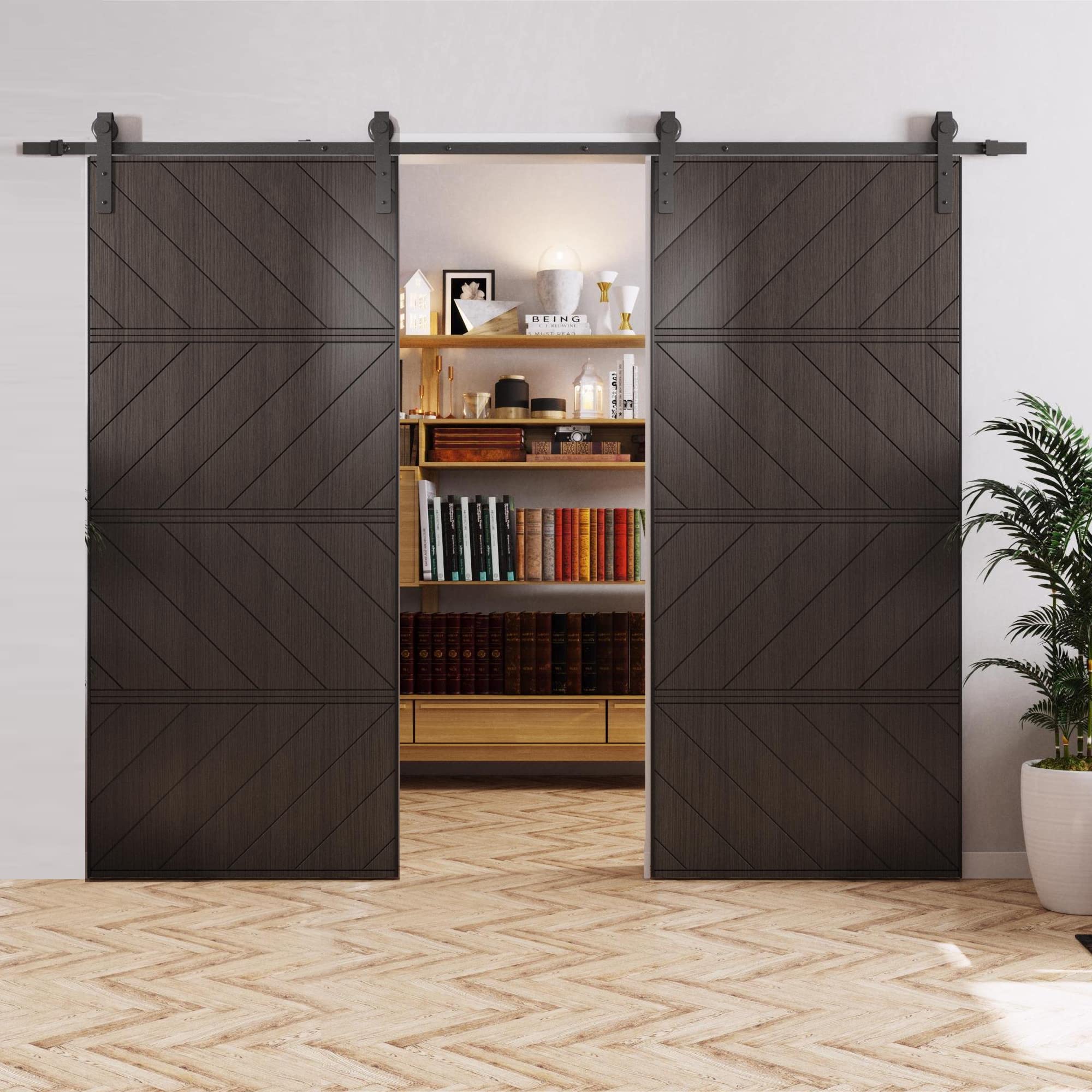 BARNER HOME 72"(Double 36") x 84" Sliding Barn Door, MDF, with Waterproof Surfac, DIY Assemble, Pre-drilled Barn Door Slab with Installation Hardware Kit, Black
