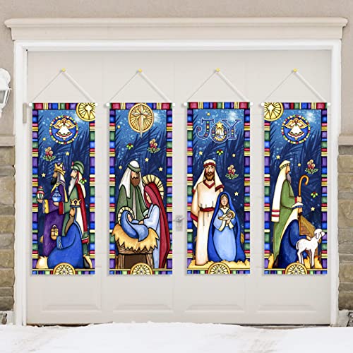Christmas Decorations Outdoor Nativity Scenes Poster Backdrop Religious Manger Scene Christmas Wall Art Hanging Banner for Indoor Outdoor Xmas Home Front Door Decor