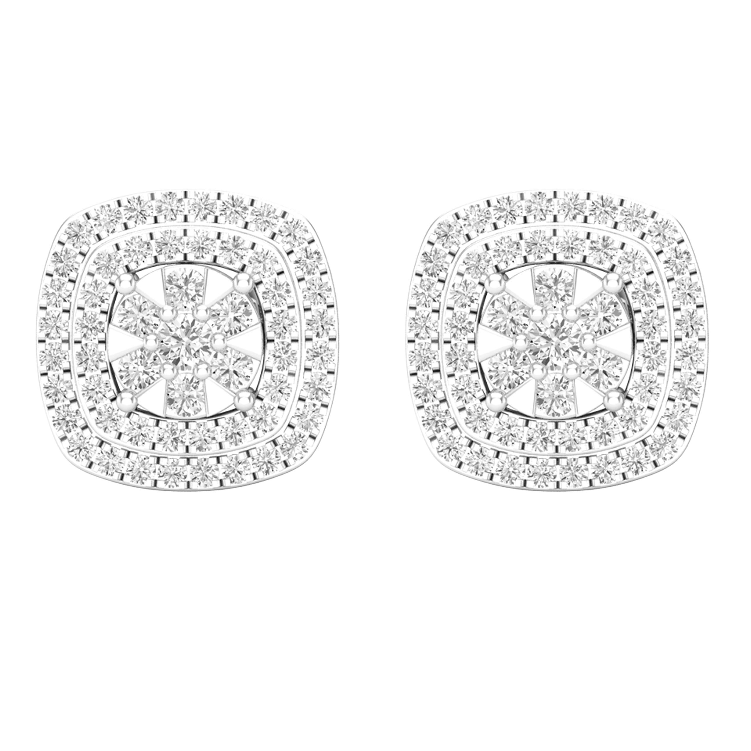 Dazzlingrock Collection 0.50 Carat (ctw) Round Diamond Ladies Double Cushion Frame Stud Earrings 1/2 CT, Sterling Silver