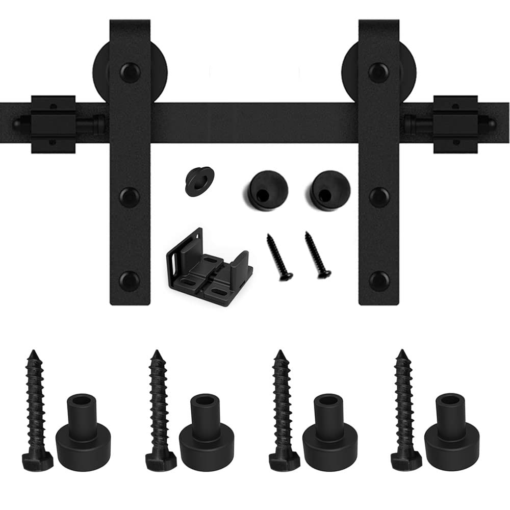 CCJH 4FT Mini Sliding Barn Door Hardware Kit Closet Cabinet 48" Track System Carbon Steel Basic Roller Hanger for Single 24" Wide Door Panel
