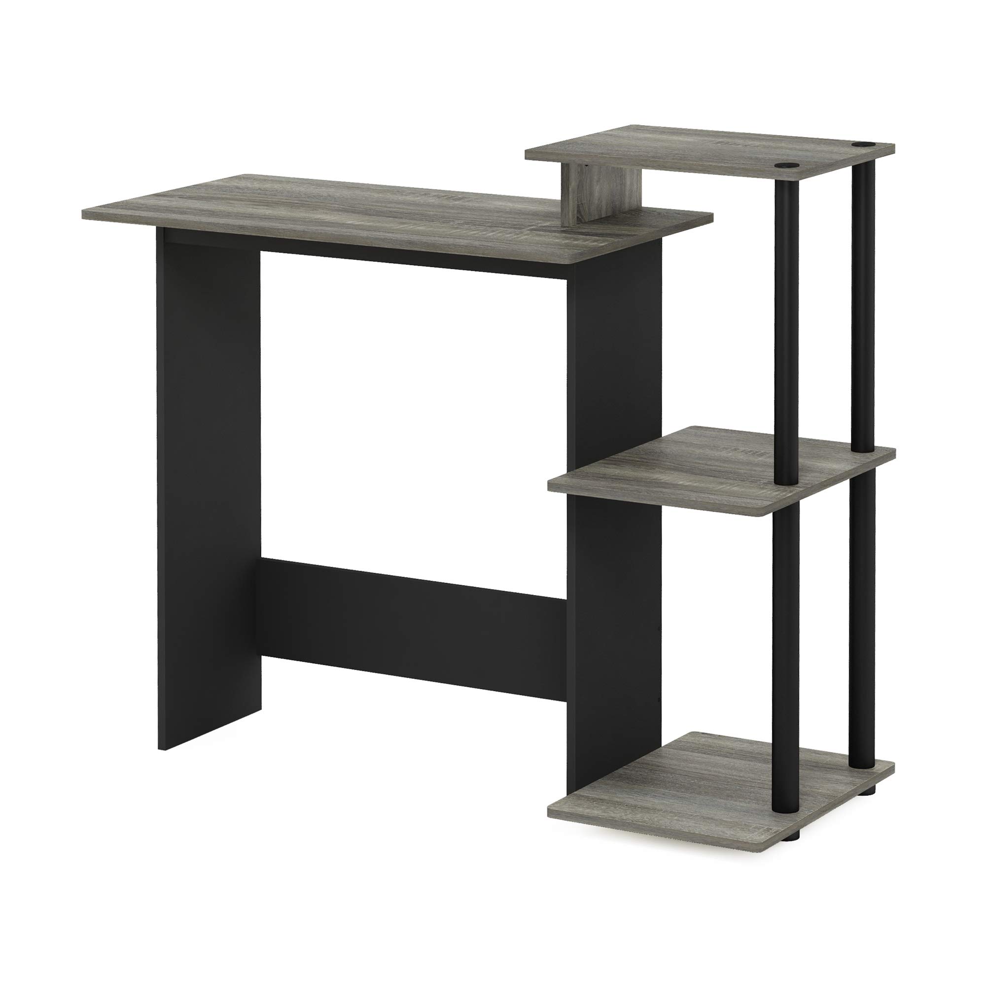 Furinno Turn-N-Tube Space Saving Corner Desk, French Oak Grey/Black Efficient Home Laptop Notebook Computer Desk with Square Shelves, French Oak Grey/Black