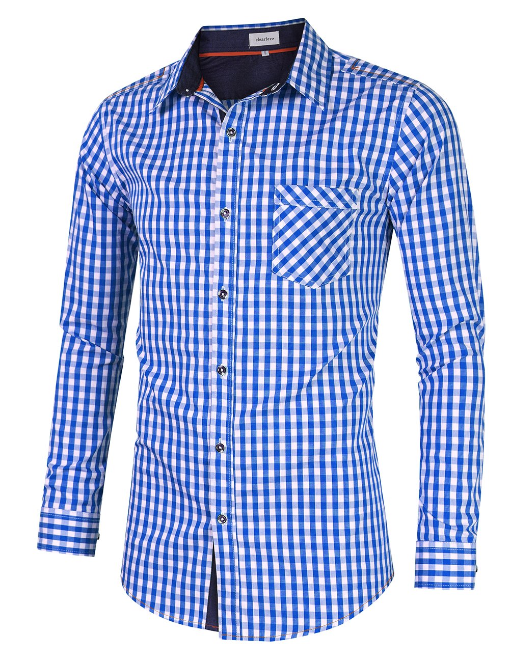 Clearlove Men's Long Sleeve Checkered Bavarian Oktoberfest Shirt for Lederhosen Blue S