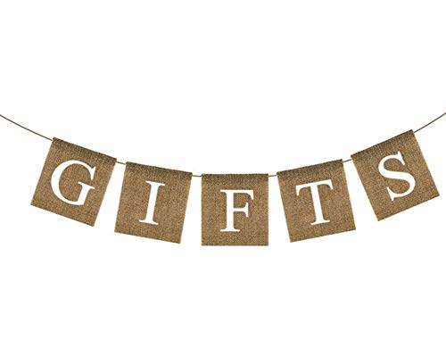 OZXCHICU TM Rustic Burlap Fabric Hanging Gifts Banner for Engagement Wedding Bridal and Baby Shower Bachelorette ,Retirement ,Birthday Party Supplies Bunting Sign