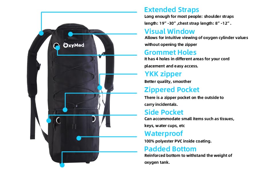Portable Oxygen Tank Backpack O2 Cylinder Carrying Bag Oxygen Tank Holder for Size M2, M4, ML6, M9, M6, MD(Black)