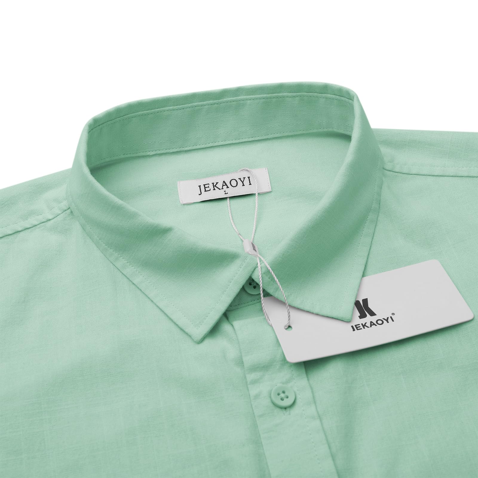 JEKAOYI Button Down Short Sleeve Linen Shirts for Men Summer Casual Cotton Spread Collar Beach Shirts Green