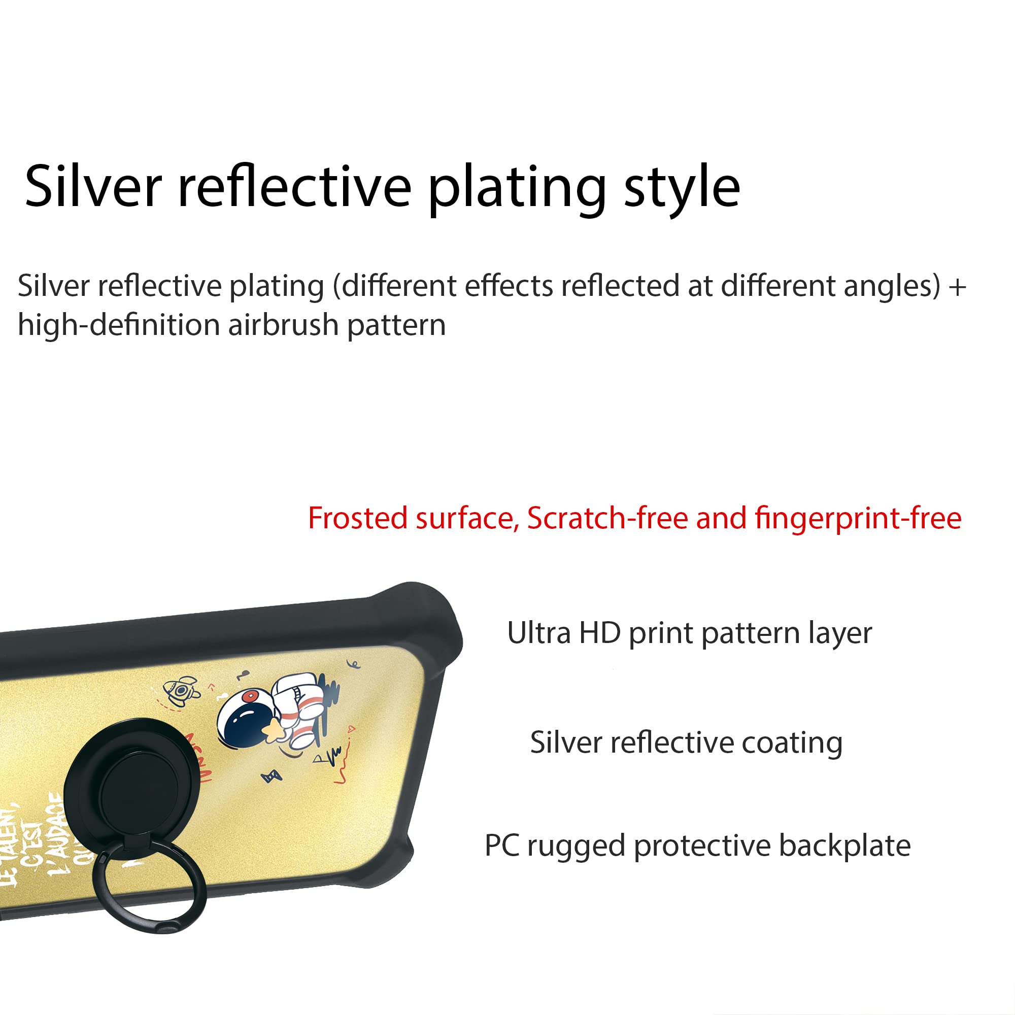 Case for Infinix Smart 6 Case Compatible with Infinix Smart 6 Phone Case Cover [with Tempered Glass Screen Protector][PC + TPU 2 in 1][Ring Support] [Golden Reflect Light] DJH-YHY