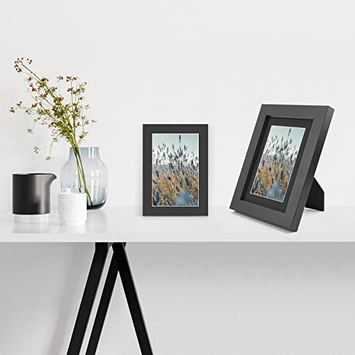 AUEAR, 5 Pack Black 5X7 Bevel Cut White Core Picture Mat for 4X6 Photo/Print/Artworks - 5 Pre-Cut Acid Free Picture Frame Mat + 5 Backing Board + 5 Clear Bag