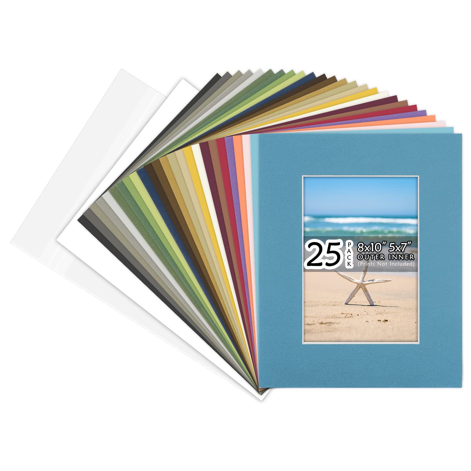 Pack of 25 sets 8x10 MIXED COLORS Picture Mats Mattes Matting for 5x7 Photo + Backing + Bags