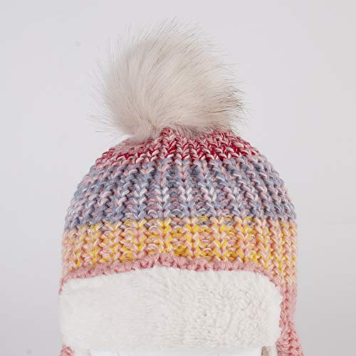 LLmoway Baby Girl Winter Hat Warm Earflap Beanie Fleece Lined Knit Cap Infant Pilot Pom Hat Pink