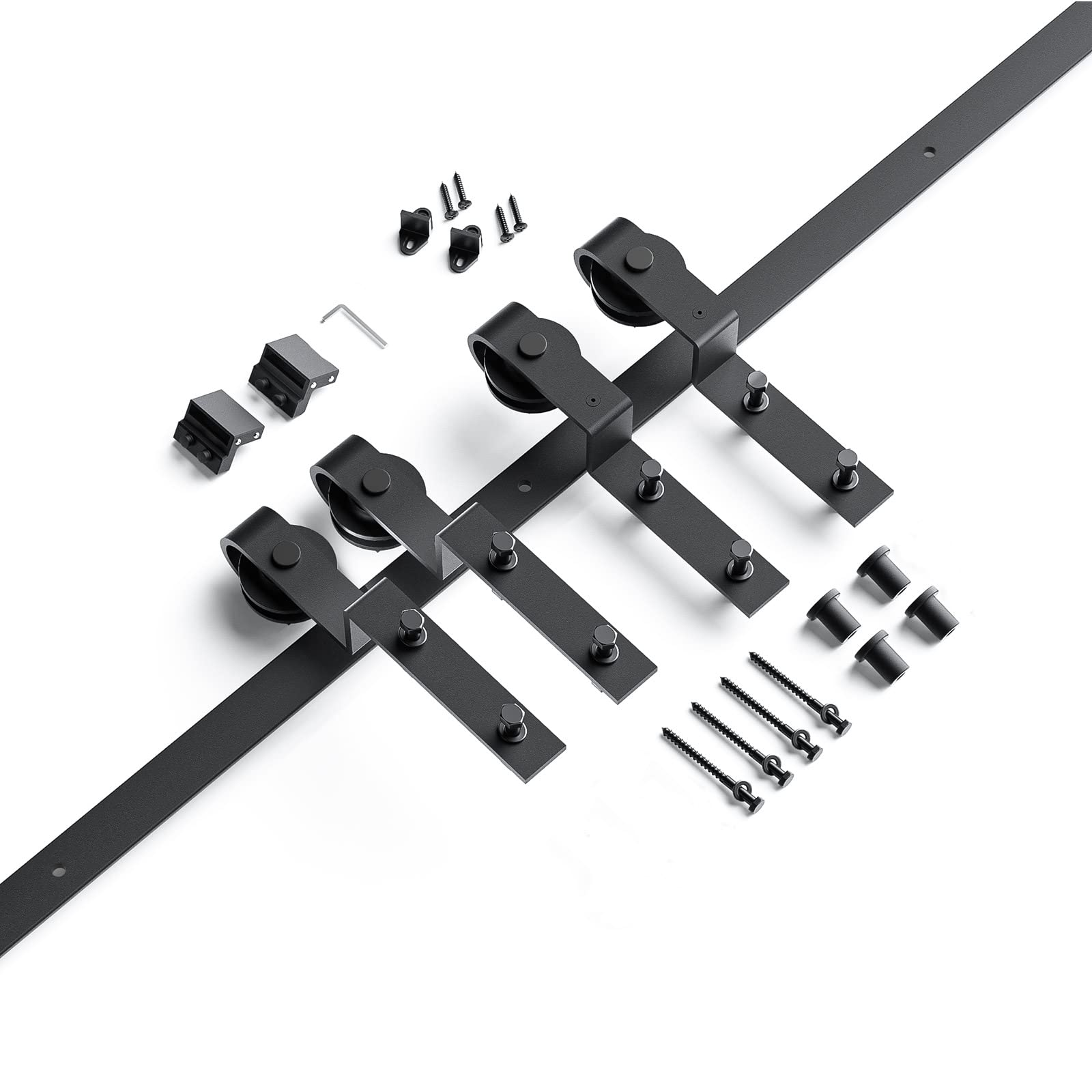 EaseLife 5.5FT Bypass Double Sliding Barn Door Hardware Kit,Single Track,Heavy Duty,Slide Smoothly Quietly,Easy Install, (5.5FT Track Kit for Double 38" Wide Door)
