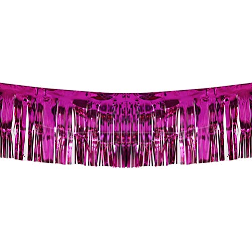 Blukey 10 Feet by 15 Inch Fuchsia Foil Fringe Garland, Shiny Metallic Tinsel Banner Ideal for Parade Floats, Bridal Shower, Wedding, Birthday, Christmas - Wall Ceiling Hanging Fringe Drapes