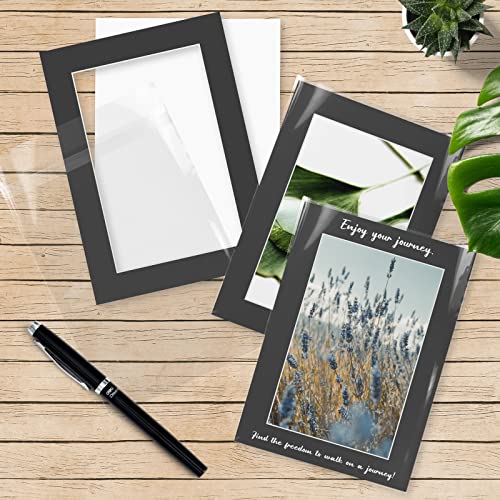 AUEAR, 5 Pack Black 5X7 Bevel Cut White Core Picture Mat for 4X6 Photo/Print/Artworks - 5 Pre-Cut Acid Free Picture Frame Mat + 5 Backing Board + 5 Clear Bag