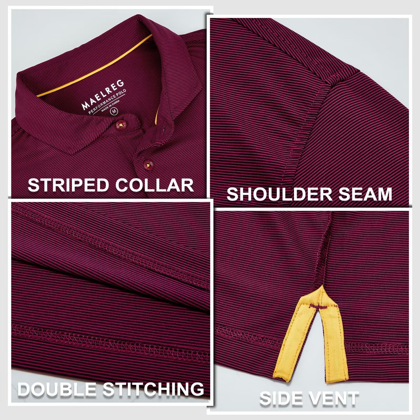 MICHEL ROUEN Golf Shirts for Men Lightweight Quick Dry Long Sleeve Striped Athletic Activewear Mens Golf Polo
