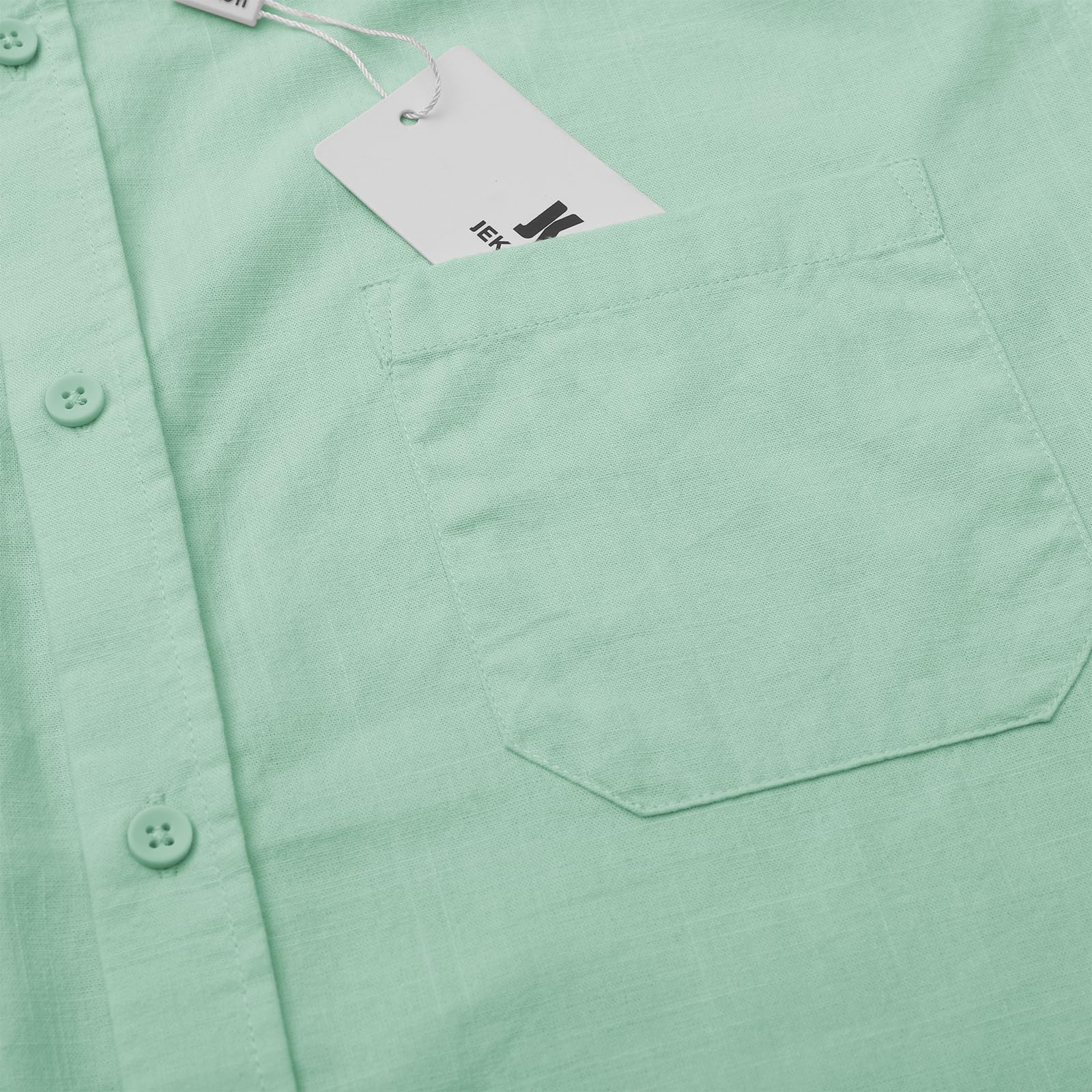 JEKAOYI Button Down Short Sleeve Linen Shirts for Men Summer Casual Cotton Spread Collar Beach Shirts Green