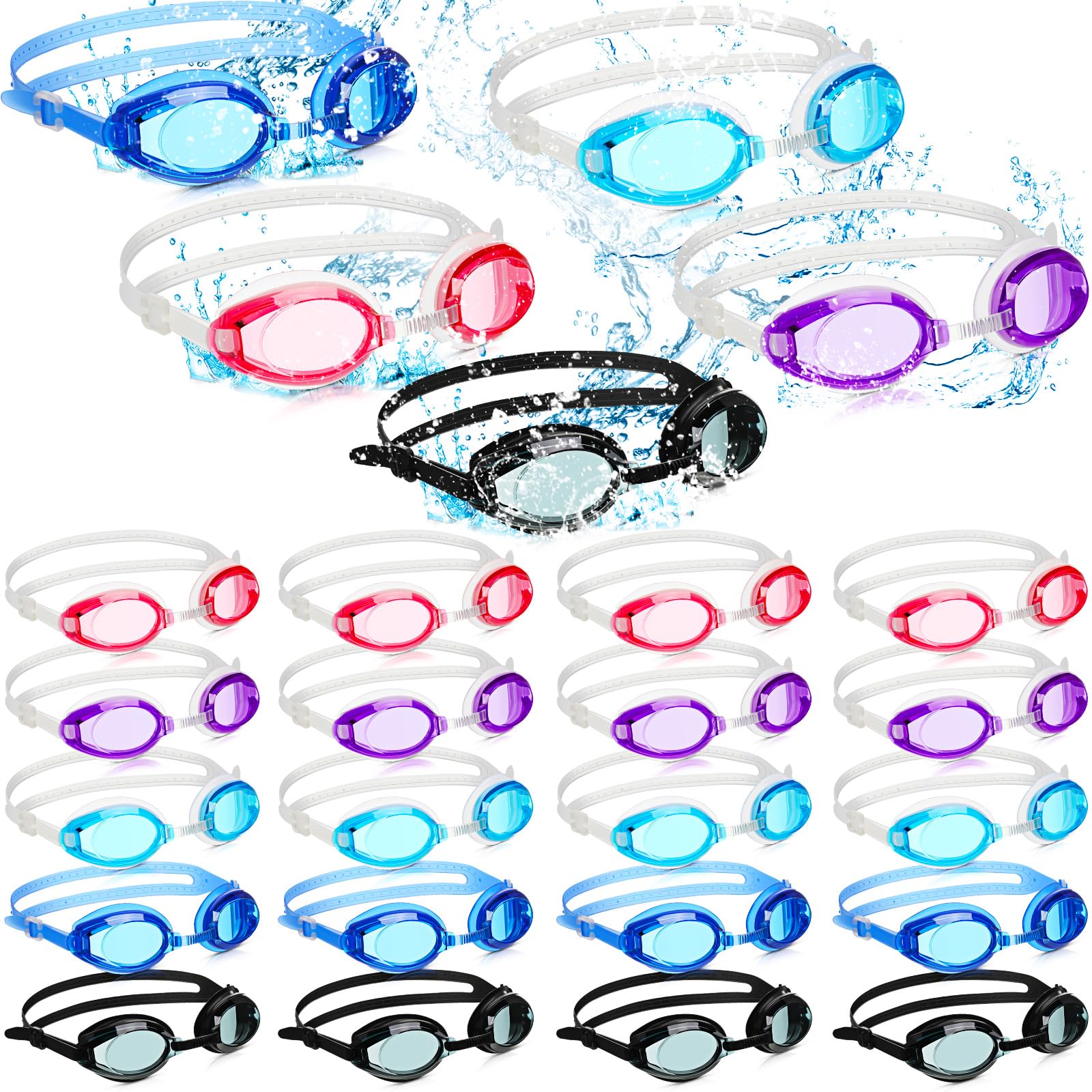 Macarrie 30 Pcs Kids Swim Goggles Bulk Child Swimming Goggles Gifts for Boys Girls Toddler Pool Surfing Diving(Blue, Pink, Purple, Black, Lake Blue)