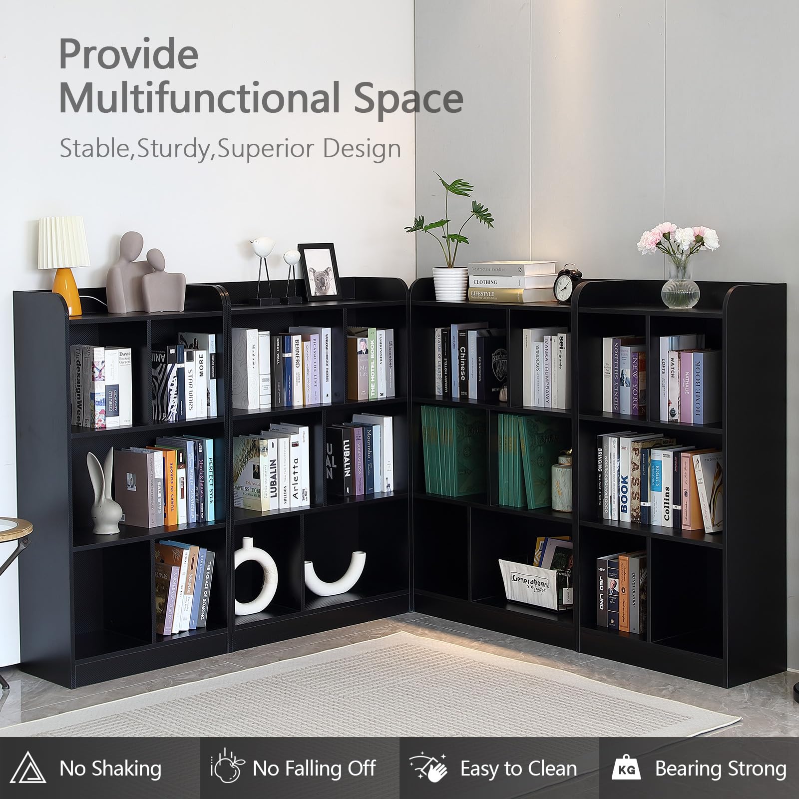 COMUHOME Book Shelf with Back Panel Stability 6 Cube Bookcase Multifunctional Cube Storage Organizer for Bedroom Living Room Office Closet School in Black with 31.49''W