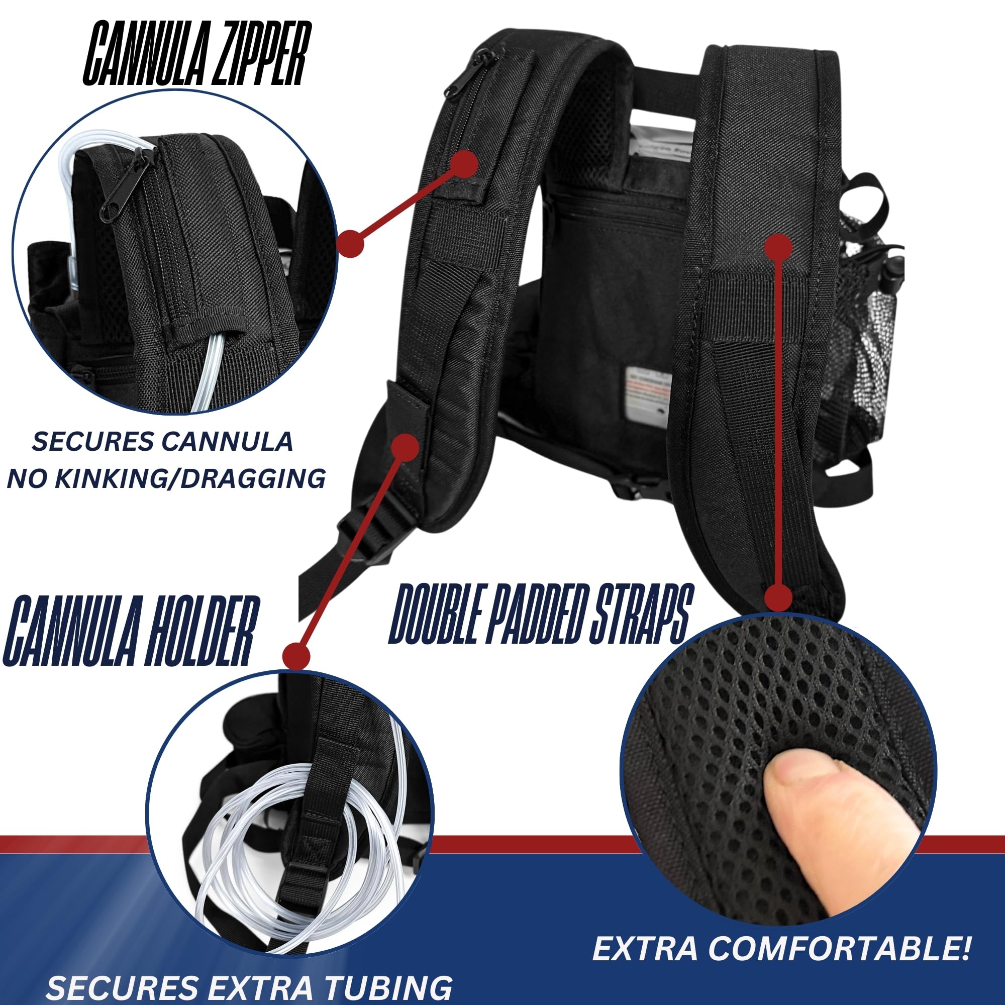 O2TOTES USA Lightweight Carrier for Inogen One G5 Oxygen Concentrator, Portable Oxygen Backpack with Adjustable Straps & Zippered Pockets (Black) Patented Design, New heavy duty zippered bottom
