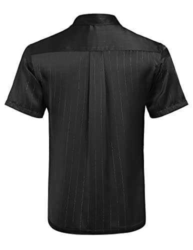 COOFANDY Men's Silk Short Sleeve Dress Shirts Casual Satin Button Up Shirts with Pocket Party Prom Wedding Black