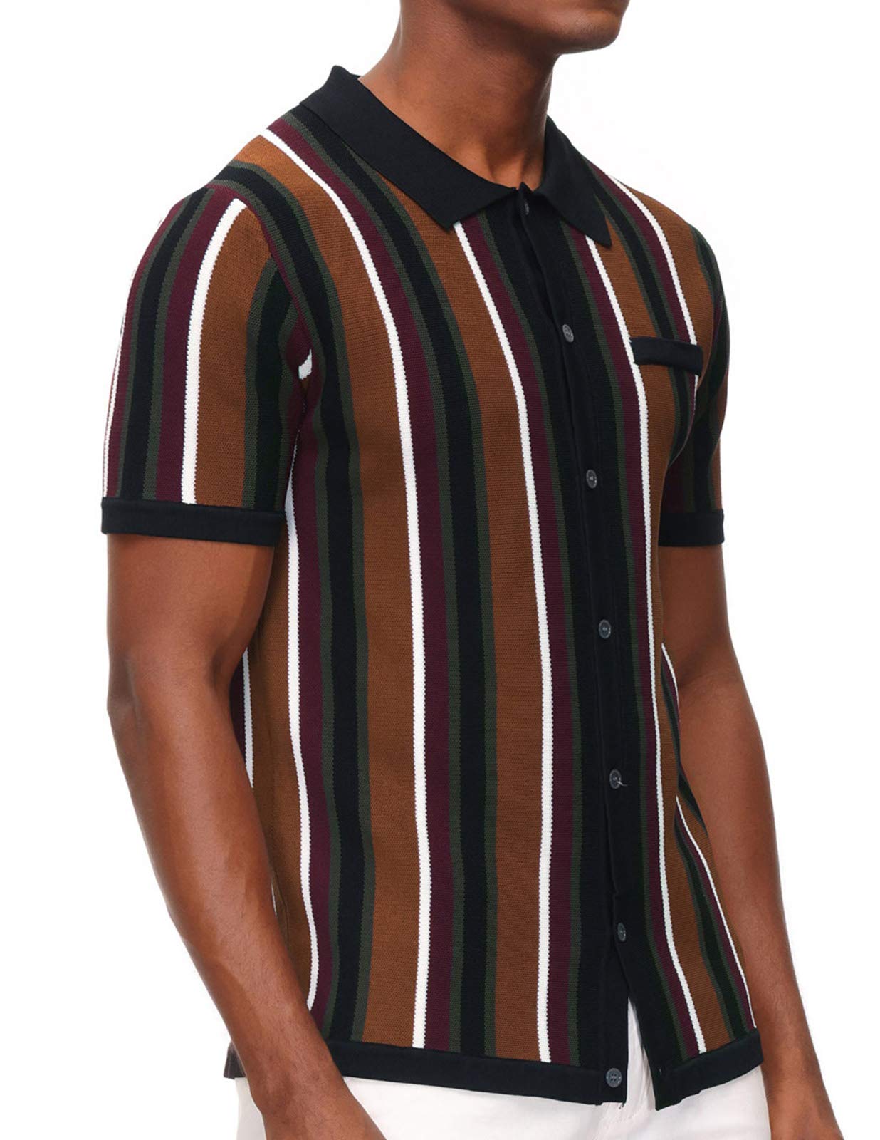 PJ PAUL JONES Mens Casual Short Sleeve Shirt Button Down Knit Stripe Polo Shirt Black M