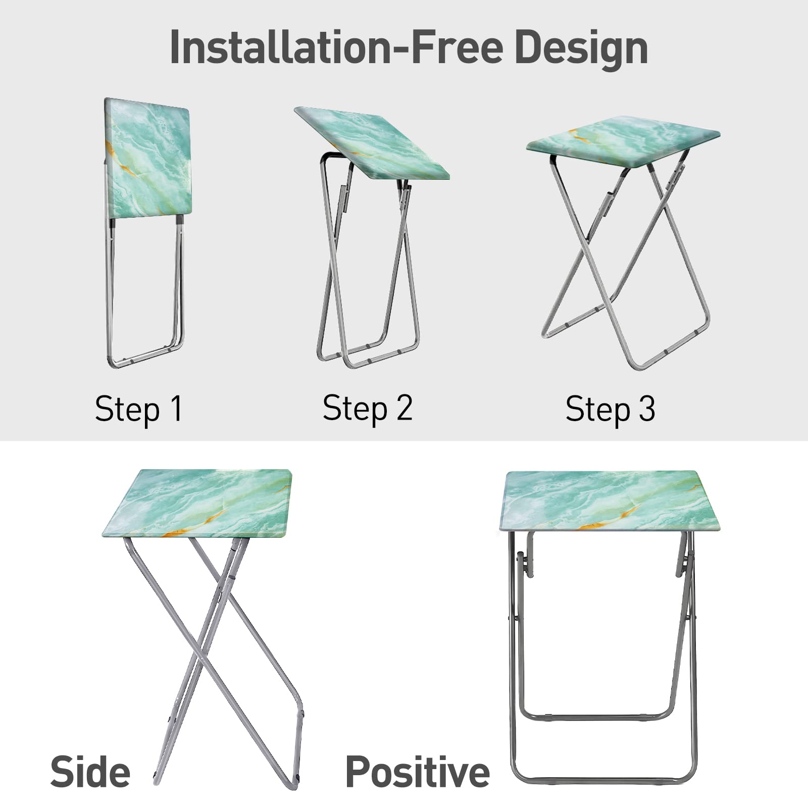 Garden 4 you Folding TV Tray Table TV Dinner Table with Sturdy MDF Top,Eating Trays for Living Room with No Assembly Required 15 x 18.9 x 26 in(Sea Blue,1PC)
