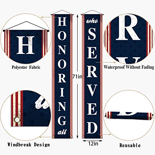 Rainlemon Honoring All Who Served Porch Banner USA Memorial Day Veterans Day Front Door Sign Decoration