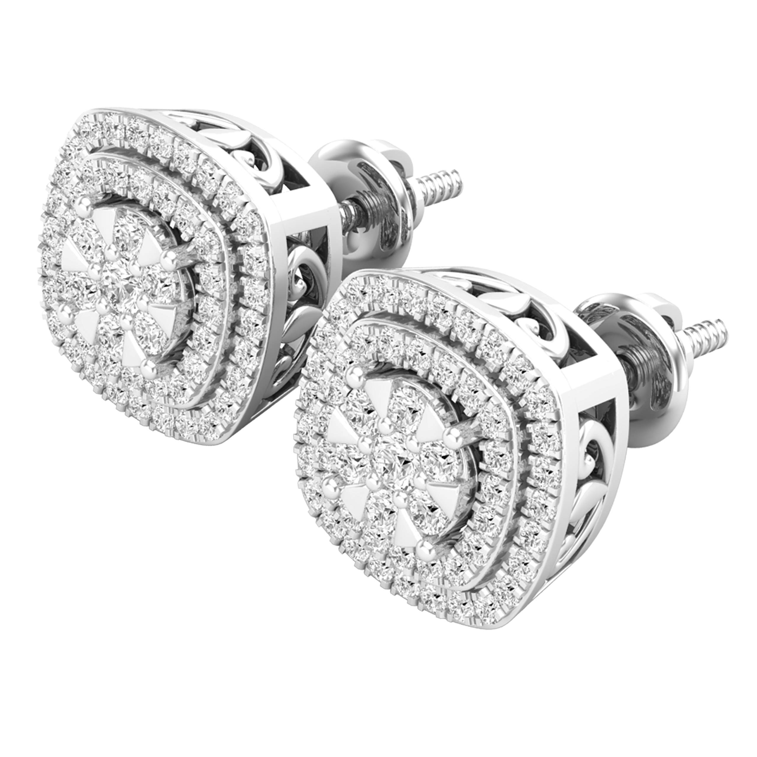 Dazzlingrock Collection 0.50 Carat (ctw) Round Diamond Ladies Double Cushion Frame Stud Earrings 1/2 CT, Sterling Silver