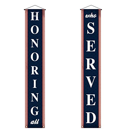 Rainlemon Honoring All Who Served Porch Banner USA Memorial Day Veterans Day Front Door Sign Decoration