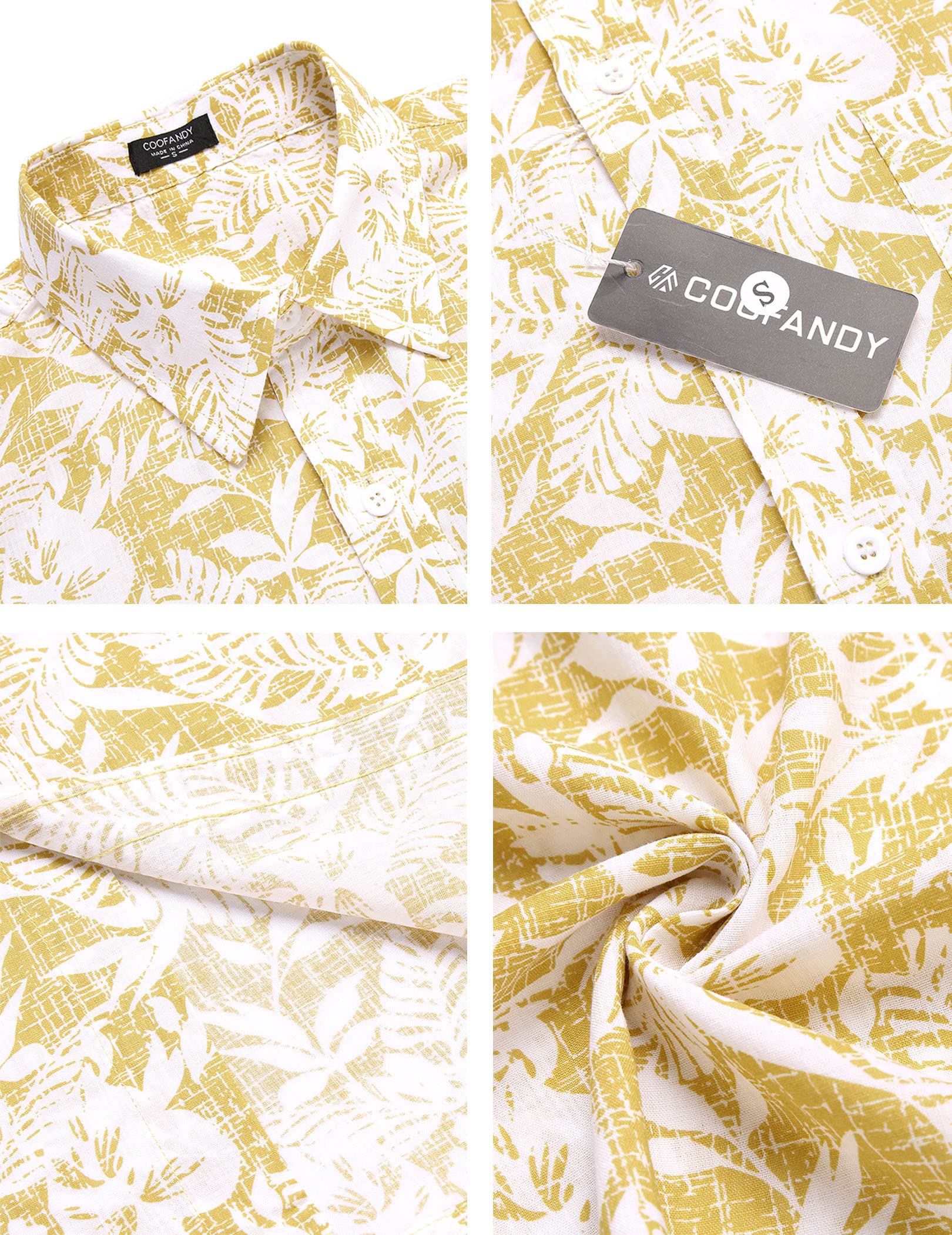 COOFANDY Mens Short Sleeve Button Up Shirt Summer Beach Linen Shirts Floral Palm
