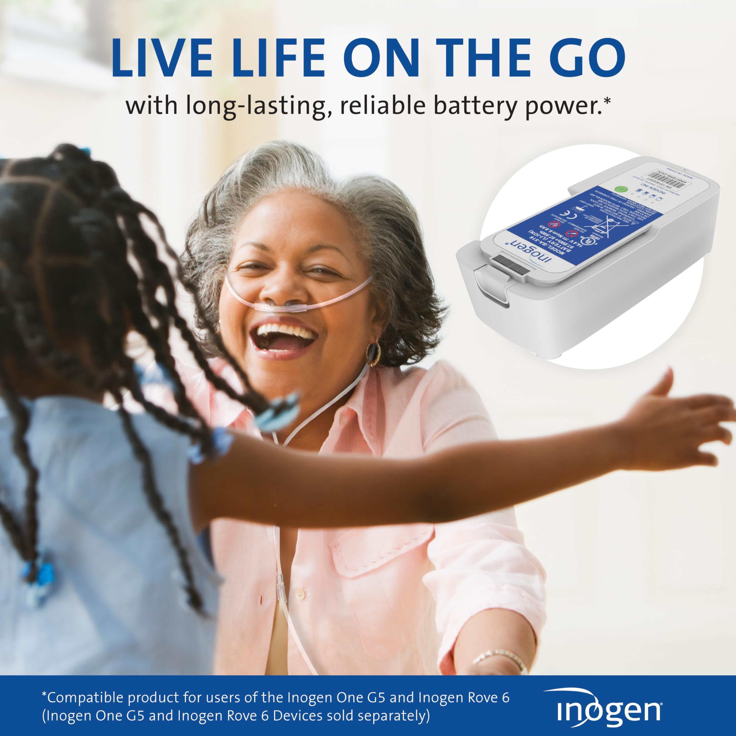 Inogen Extended (16-cell) Battery - for the Inogen One G5/Inogen Rove 6 - Up to 12 hours, 45 minutes of battery life on setting 1-2.18 lbs.