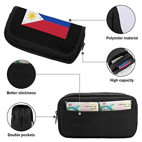 Flag of The Philippines Large Capacity Pencil Case Multi-Slot Pencil Bag Portable Pen Storage Pouch with Zipper
