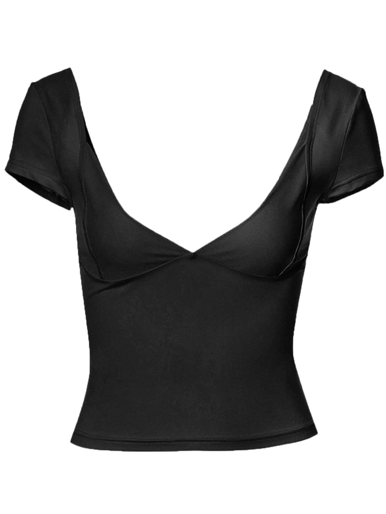 SOFIA'S CHOICE Women's Sexy Deep V Neck Backless Tops Short Sleeve Corset Crop Top T Shirts Black X-Large