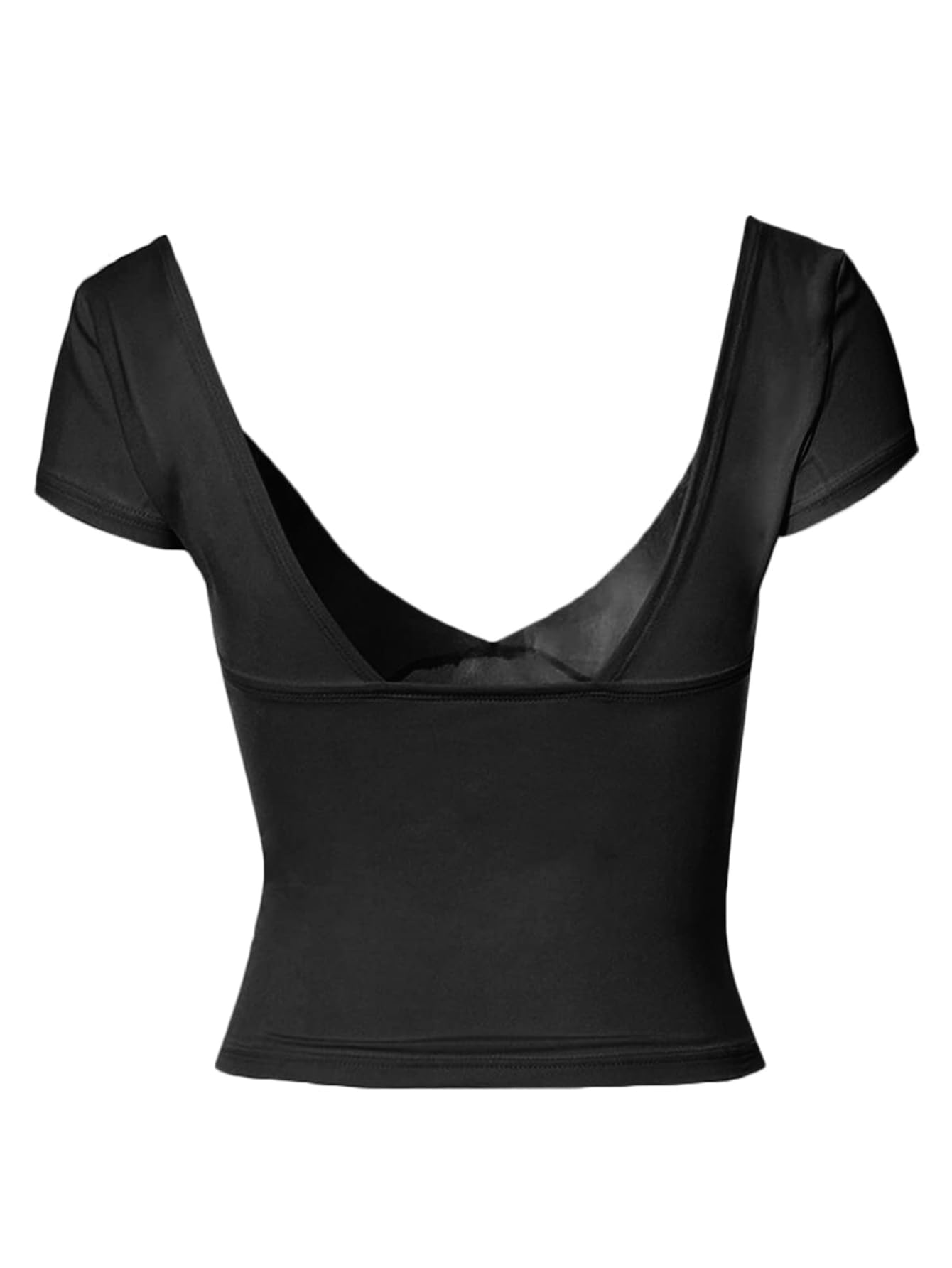 SOFIA'S CHOICE Women's Sexy Deep V Neck Backless Tops Short Sleeve Corset Crop Top T Shirts Black X-Large