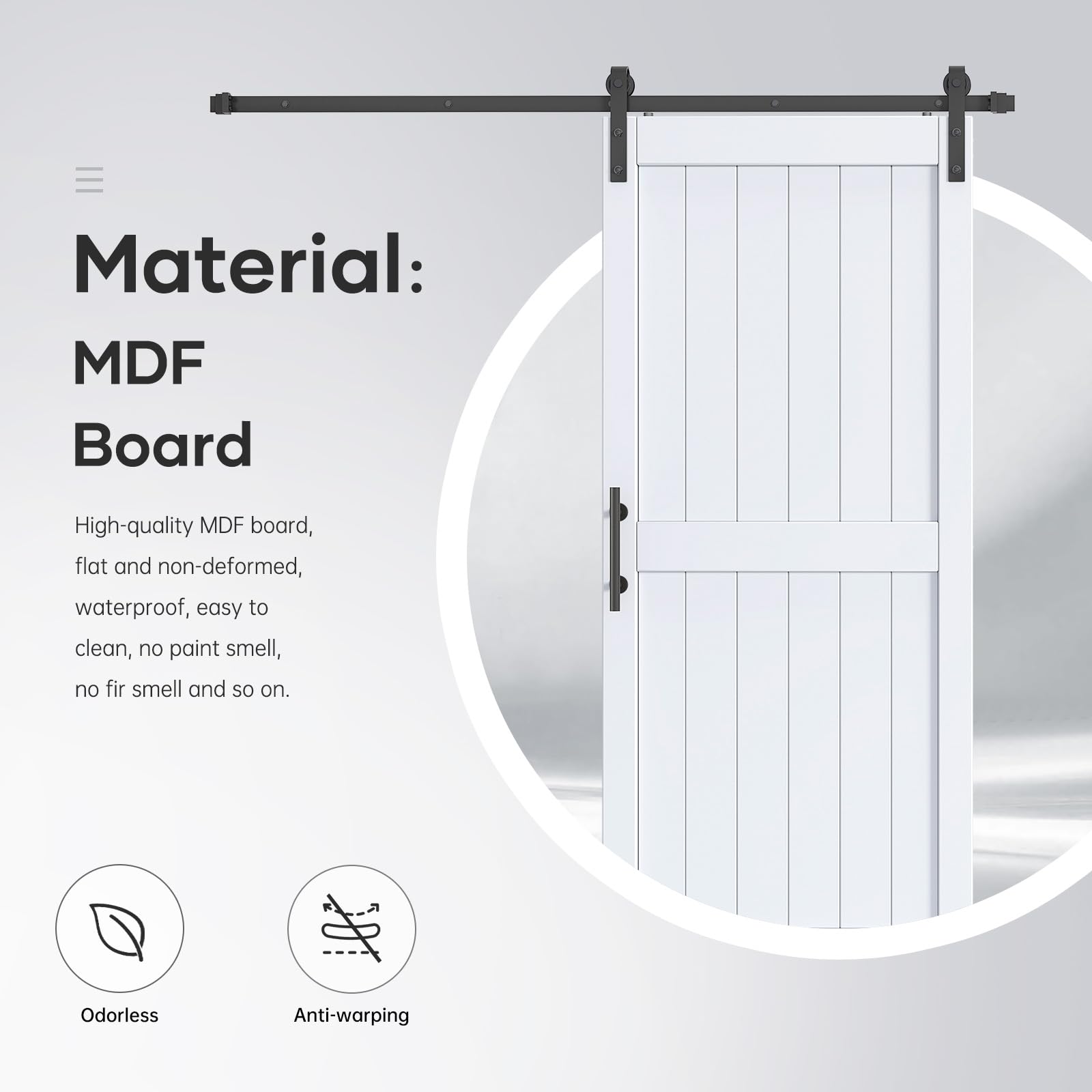 Finosen 36in x 84in White Barn Door Slab with 6.6FT Sliding Door Hardware Kit,Waterproof,Anti-Scratch,DIY Easy Assembly,Easy to Clean,H Frame