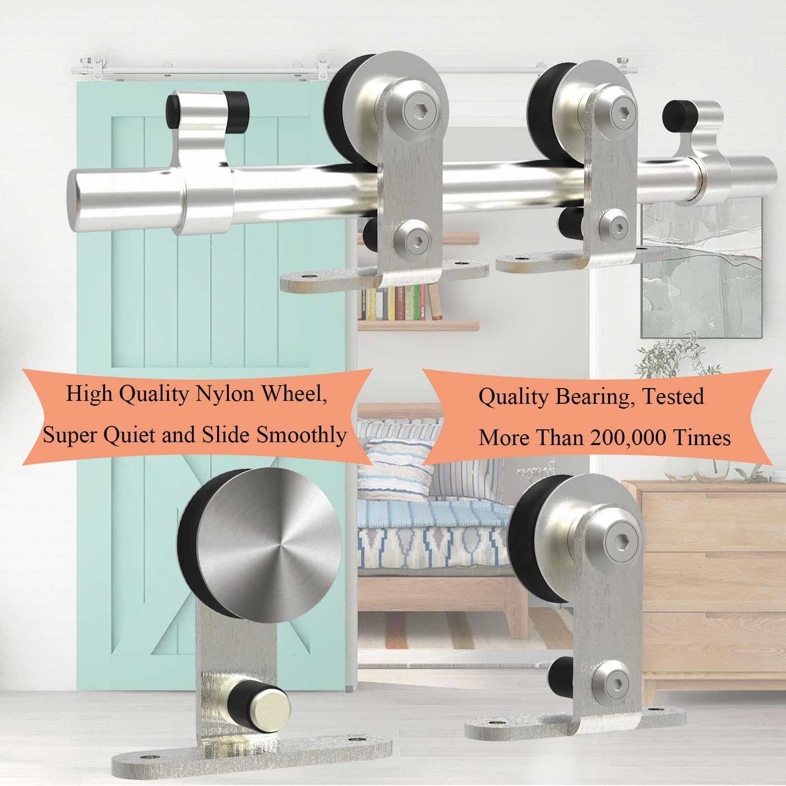 TSMST 10FT Sliding Barn Door Hardware Kit, Top Mount Stainless Steel Heavy Duty Sturdy Barn Door Track for Double Wood Door, Slide Smoothly Quietly (T Style)