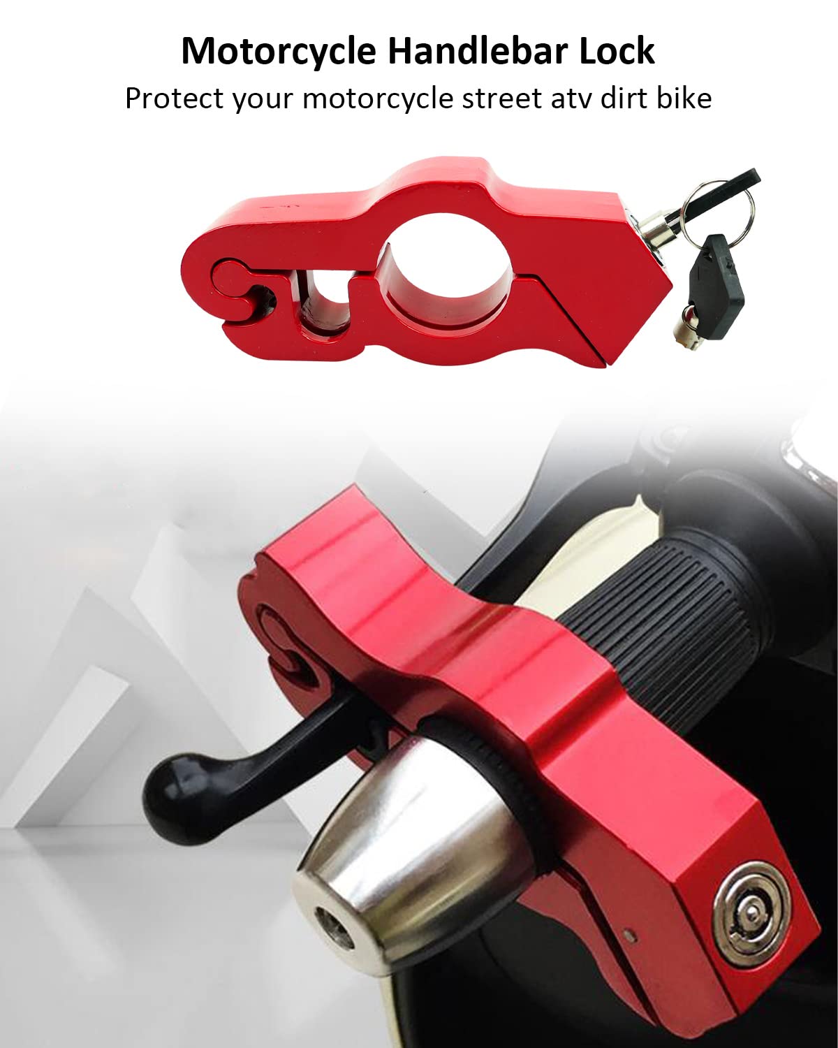 Lock Motorcycle, Heavy Duty Anti Theft Adjustable Bike Handlebar Lock with 2 Keys Protect Your Motorcycle Street ATV Red