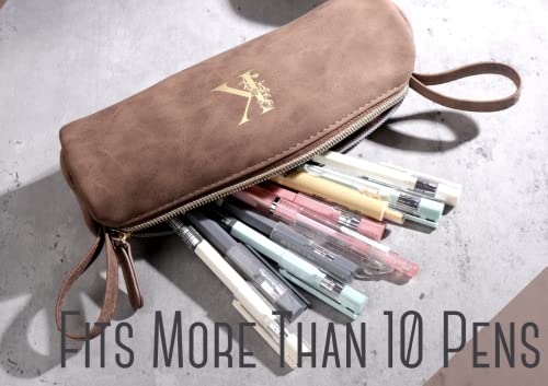 Personalized Leather Pencil Pouch, Zip Pouch, Leather Pouch with Initial, Marker Pouch, Makeup Bag, Leather Pencil Case, Gifts for Women, Coworker, Daughter, Friends, Monogram Initial Letter A