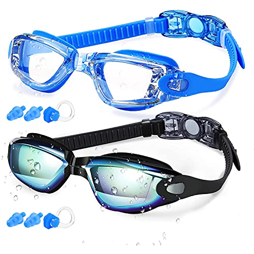 Elimoons Swim Goggles for Men Women Kids, Swimming Goggles Anti Fog UV Protection, 2 Pack
