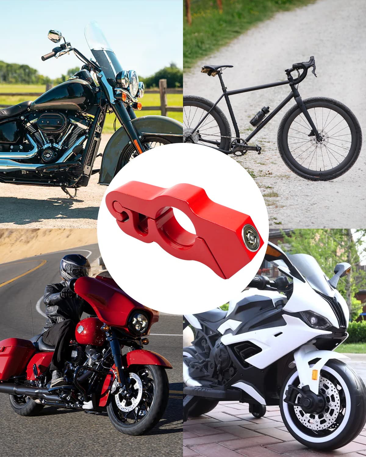 Lock Motorcycle, Heavy Duty Anti Theft Adjustable Bike Handlebar Lock with 2 Keys Protect Your Motorcycle Street ATV Red