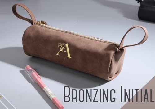 Personalized Leather Pencil Pouch, Zip Pouch, Leather Pouch with Initial, Marker Pouch, Makeup Bag, Leather Pencil Case, Gifts for Women, Coworker, Daughter, Friends, Monogram Initial Letter A
